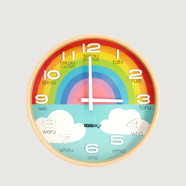 Large Te Reo Maori Clock | Rainbow