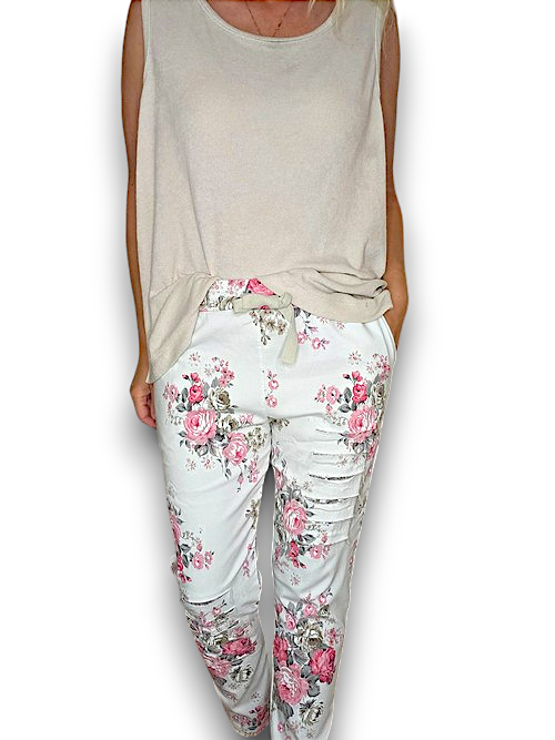 White High Tea Ripped Pants